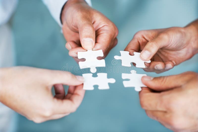Hands of Business People, Challenge and Teamwork with Puzzle for ...