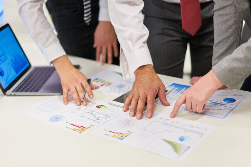 Hands of Business People Look at Data for Analysis Stock Image - Image ...