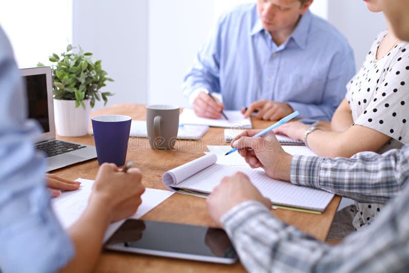 Hands of Business People Meeting Around Table Stock Image - Image of ...