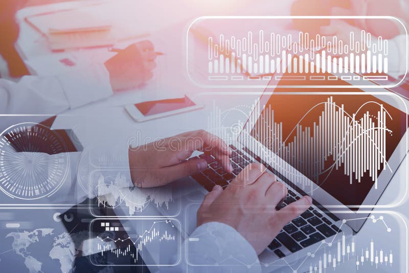 Hands of Business People Work with HUD Interface Stock Image - Image of ...