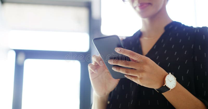 Hands, Business and Person with Phone in Office of Communication, Email ...