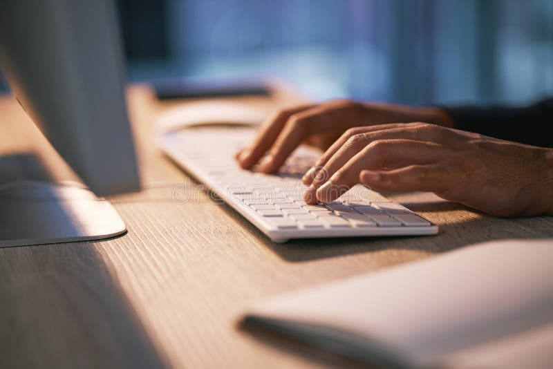 Hands of Business Person Typing on Computer Keyboard in Office at Work ...
