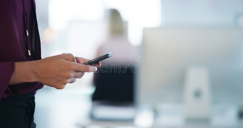Hands of Business Worker Typing on Phone at Work, Working on Mobile ...