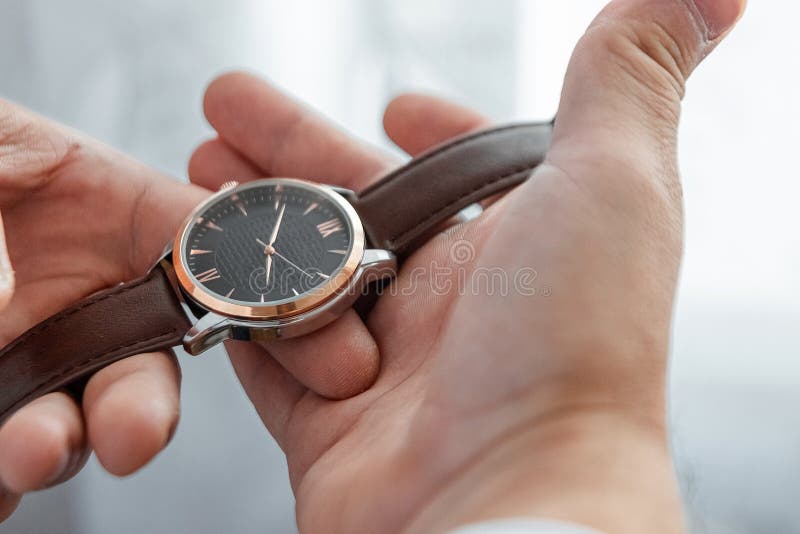 Hands of a Businessman, Close-up, Buttons on a Watch Stock Image ...