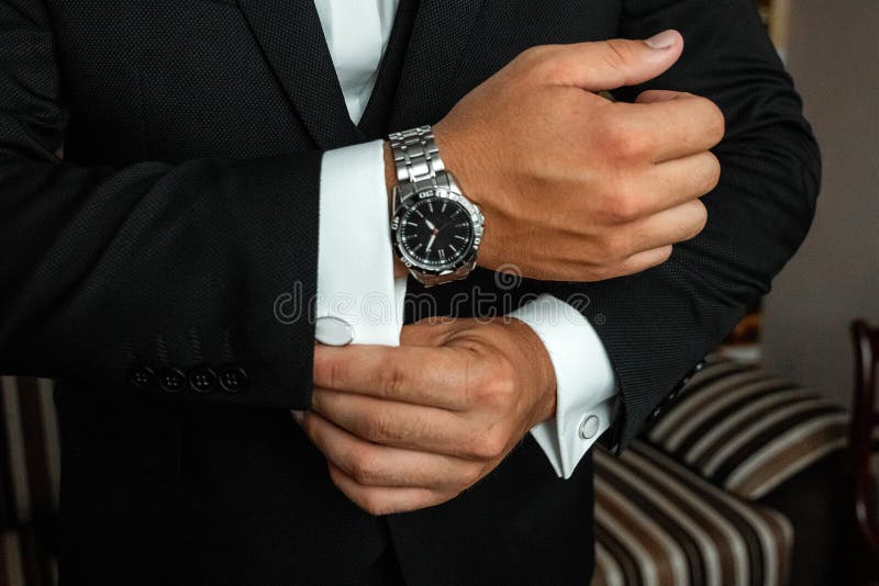 Hands of a Businessman, Close-up, Buttons on a Watch Stock Image ...