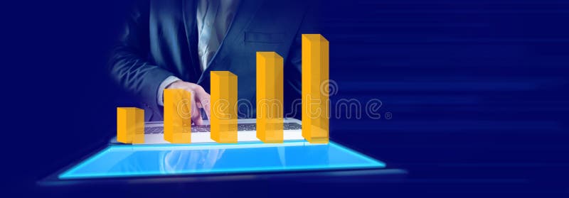 Hands of Businessman Holding Computer and Business Graphs Stock Photo ...