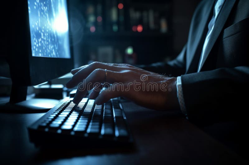The Hands of Businessman Pressing on Computer Screen with Generative AI ...