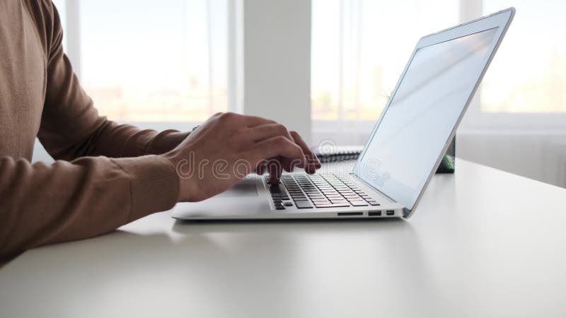 Businessman Typing on Laptop and Cleaning Glasses Stock Video - Video ...