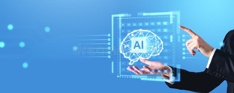 Man Hands Working with AI Brain Interface Stock Image - Image of human ...