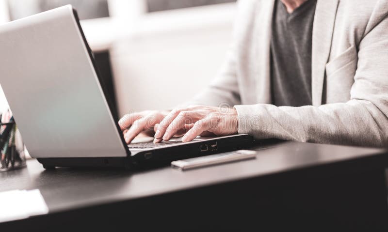 Hands of Businessman Using Laptop Stock Photo - Image of male ...