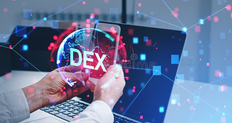 Man Hands with Phone and Laptop, Decentralized Exchange Interface Stock ...