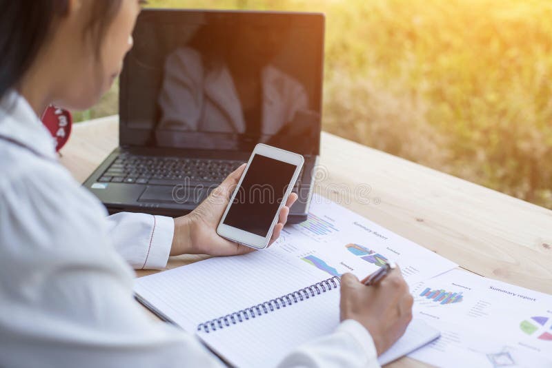 Hands of Businessman Working on Laptop Computer with Data Charts Stock ...