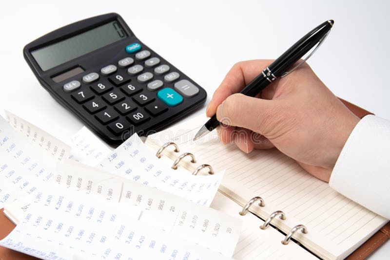 Hands of Businessman Writing a Receipt on a Notebook, Close-up Stock ...