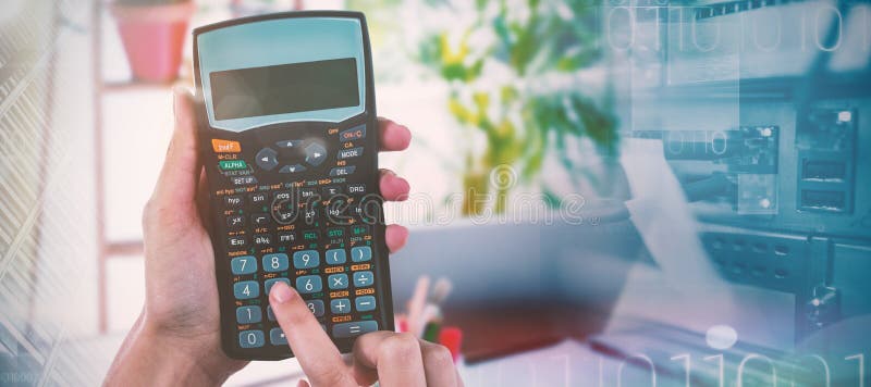 Composite Image of Hands of Businesswoman Using Calculator Stock Image ...