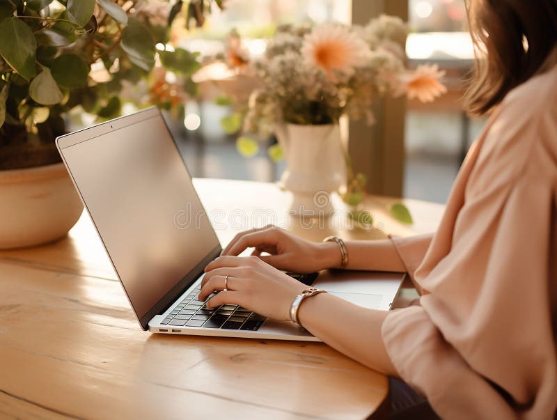 Hands of Businesswoman Working on Computer in Comfortable Office Stock ...