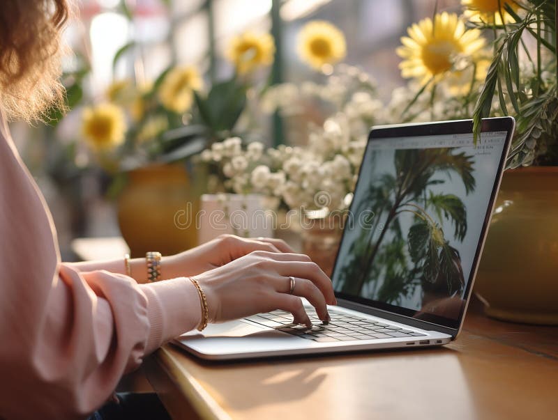 Hands of Businesswoman Working on Computer in Comfortable Office Stock ...