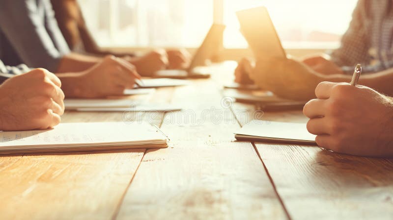 Collaboration in a Warm Workspace As People Gather Around a Table To ...