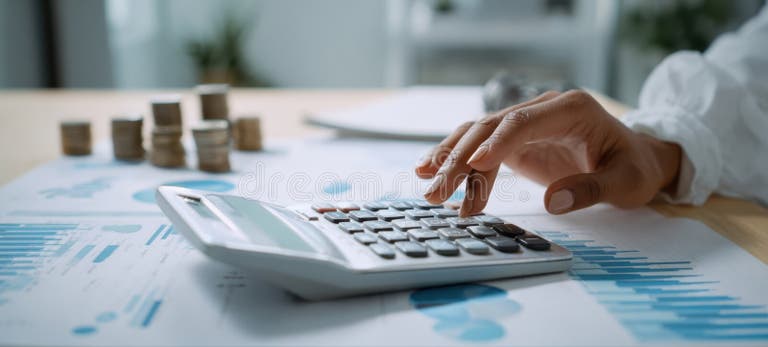 The Hands Calculating Financial Data Using a Modern Desktop Calculator ...