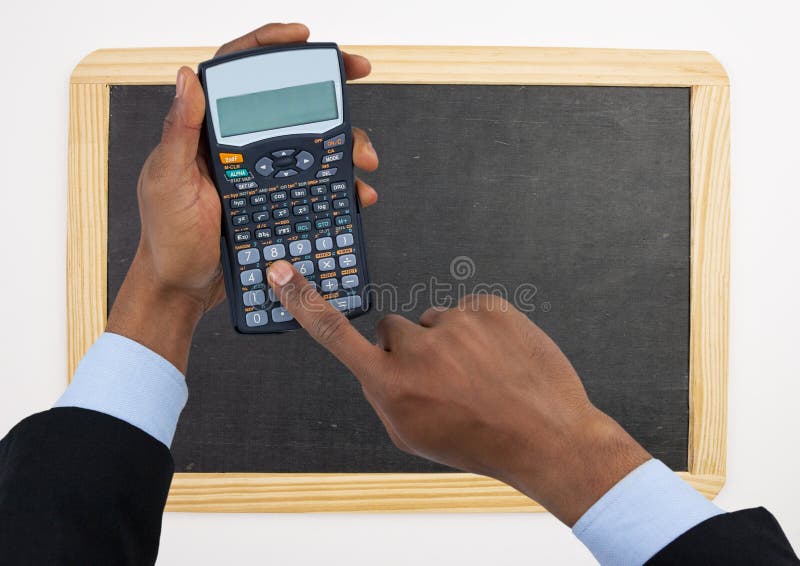 Hands with Calculator Against Chalkboard Stock Photo - Image of ...