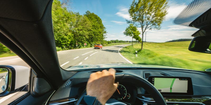 Hands of Car Driver on Steering Wheel, Road Trip, Driving on Highway ...
