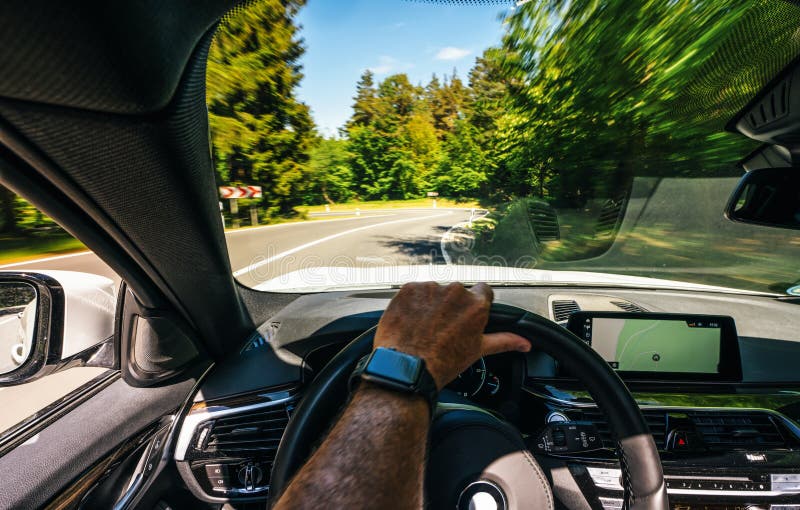 Hands of Car Driver on Steering Wheel, Road Trip, Driving on Highway ...