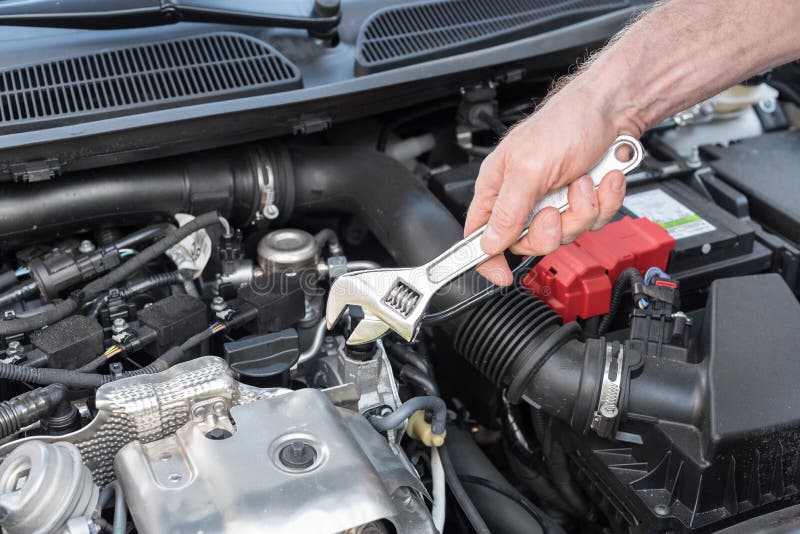 Hands of Car Mechanic Working on Car Engine Stock Photo - Image of ...