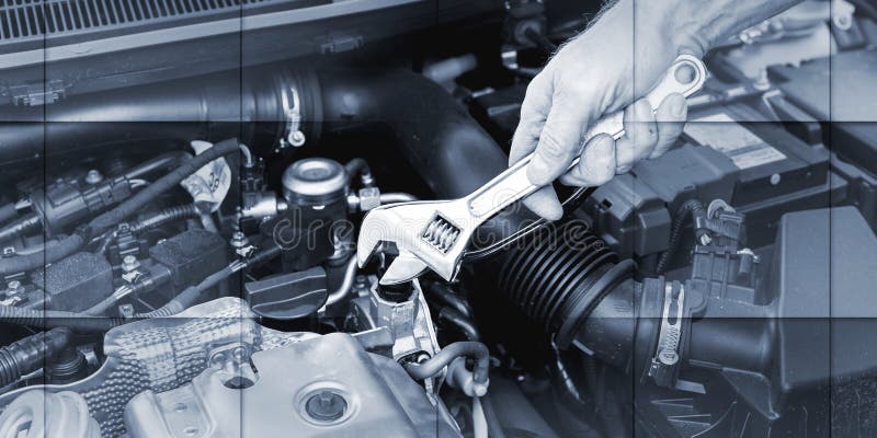 Hands of Car Mechanic Working on Car Engine, Geometric Pattern Stock ...