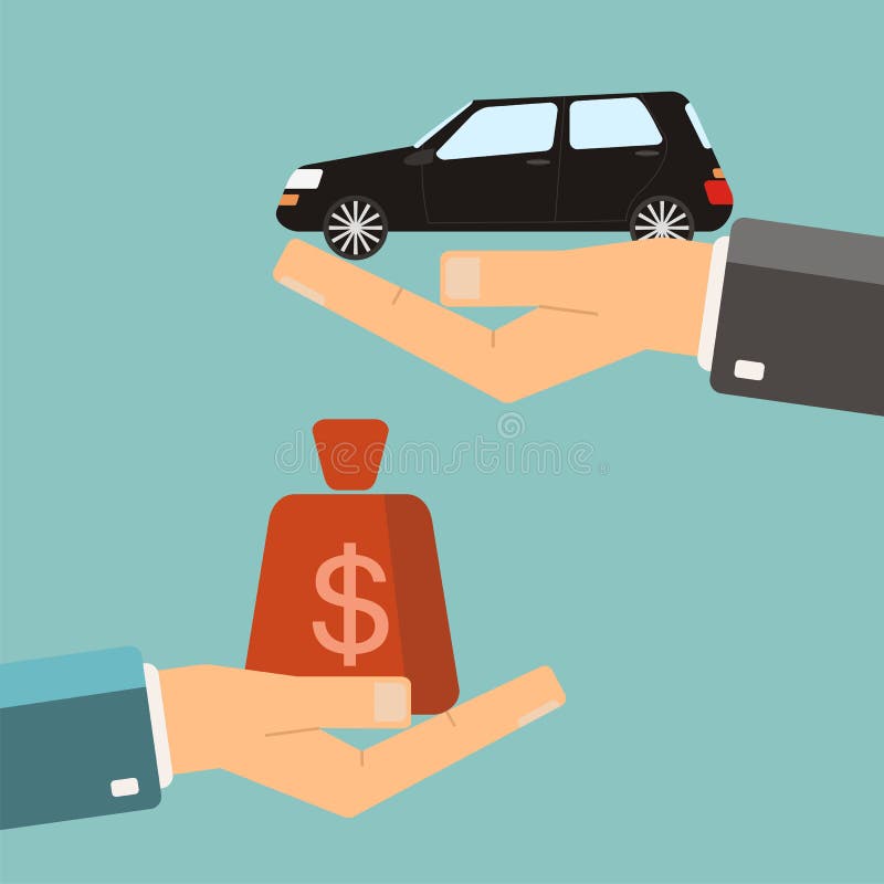 Hands with Car and Money Bag. Exchanging Concept Stock Illustration ...