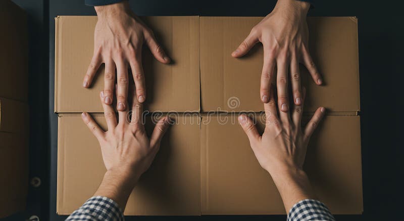 Hands on Cardboard Boxes Preparing for Packing or Moving Process Stock ...