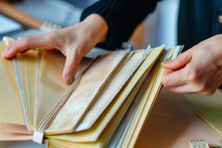 Hands Carefully Aligning Pages before the Binding Process Stock Image ...