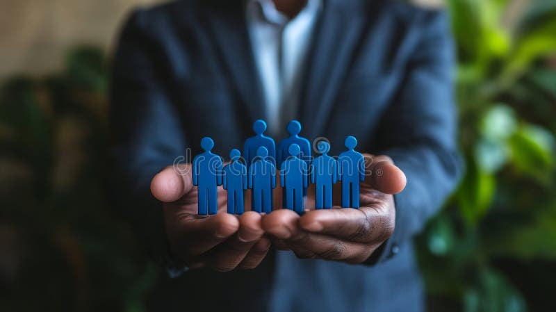 Hands Carefully Grasp Blue Figurines that Represent a Group Stock Image ...