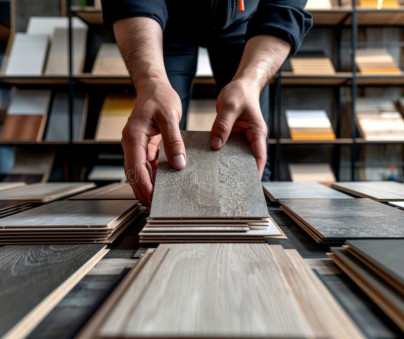 Hands Carefully Pick and Arrange Different Material Samples in a ...