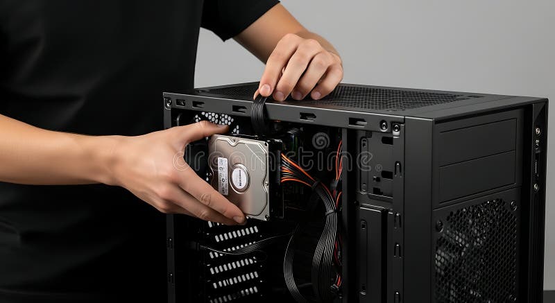 Installing Internal Hard Drive in Computer Case Upgrade Stock Photo ...