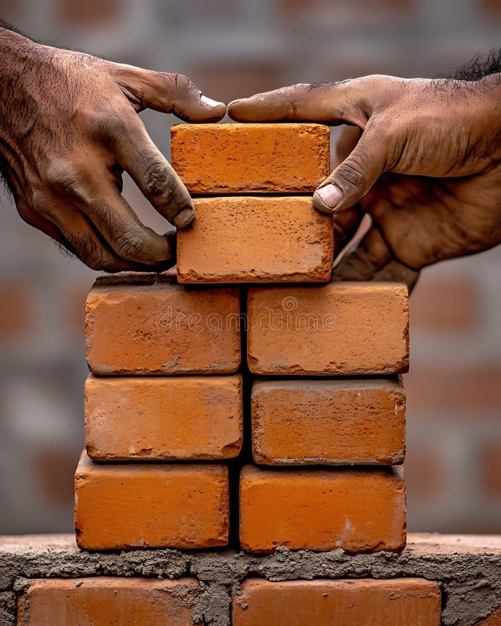 Hands Carefully Placing Bricks in a Wall Stock Photo - Image of site ...