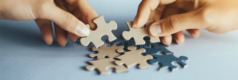 Hands Carefully Position Puzzle Pieces. Teamwork, Collaboration ...