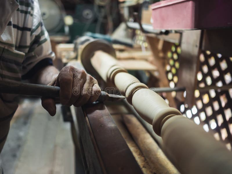 Hands of Carpenter Turning Wood on Lathe Stock Photo - Image of ...