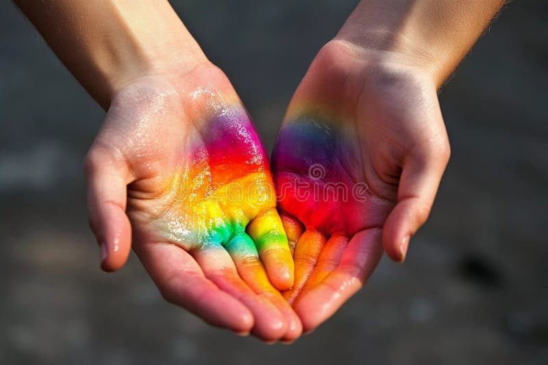 Hands Catch a Rainbow in Sunlight during a Serene Outdoor Moment of ...