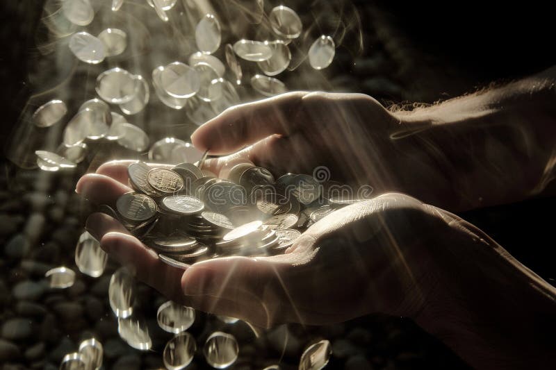 Hands Catching Falling Coins Stock Illustration - Illustration of ...