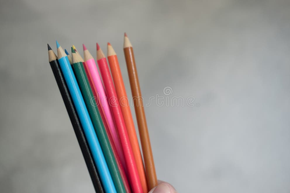 Hands Catching or Holding a Stack of Wooden Multi Colored Pencils Stock ...