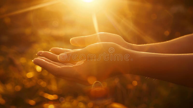 Hands Catching the Sunlight Rays. AI Generated Stock Photo - Image of ...