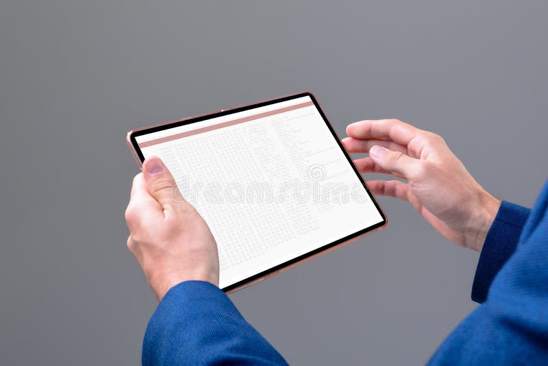 Hands of Caucasian Male Programmer Using Tablet with Coding on Screen Stock Photo - Image of ...