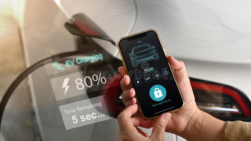 Hands Checking Battery Charging Status on Mobile Application. Green ...