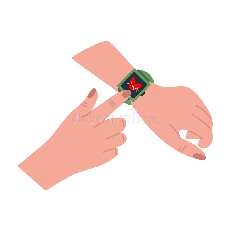 Hands Checking Heart Rate on Smart Watch after Doing Sports. NFC ...