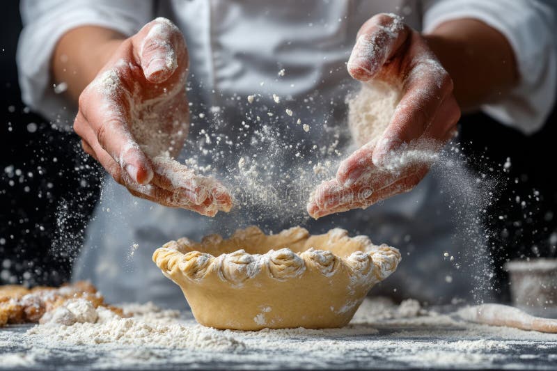 Hands of a Chef are Gently Shaping Pastry Dough, Surrounded by a Cloud ...