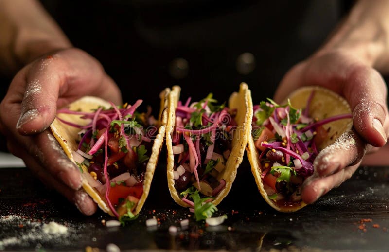 Hands of a Chef in the Process of Food Styling Tacos, Food Styling of ...