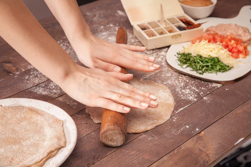 Hands Chef Rolling Pastry for Tacos Stock Image - Image of mexican ...