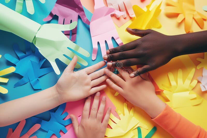 Hands of Children of Different Races are Crossed in the Form of Sun ...