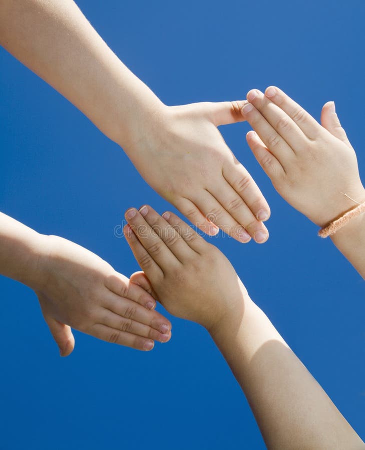 Hands of Children and the Sky Stock Image - Image of childhood, blue ...