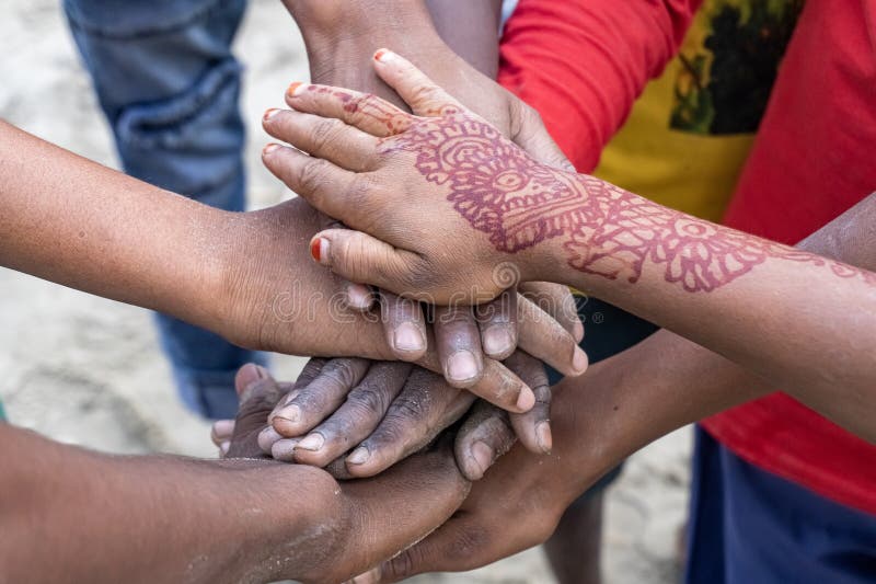 The Hands of the Children Together. Close-up of Team Work while ...