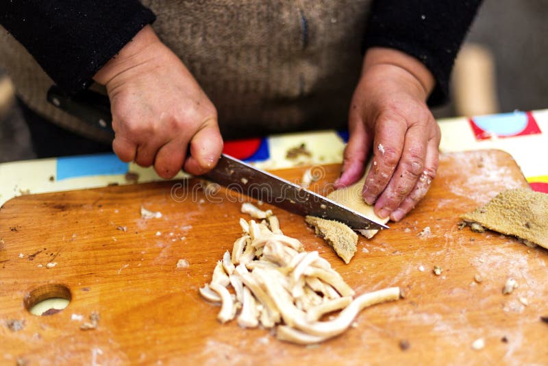 Hands Chopping Boiled Animal Offal Stock Image - Image of delicious ...